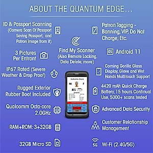 ID Scanner - Drivers License and Passport Scanner and Reader - Age Verification and Customer Management - Quantum Edge V3 Includes Handheld Scanner, Outer Carry Case, & Accessories