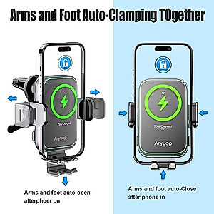 15W Fast Wireless Car Charger Mount Dual Coil - Auto Alignment Clamping Wireless Car Phone Charger, Dashboard Windshield Wireless Charging Car Holder for iPhone15/14/13/12/Pro Max/Samsung Galaxy