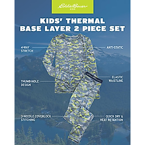 Eddie Bauer Thermal Underwear For Kids - 2 Piece Performance Base Layer Underwear Set For Boys and Girls (5-16), Size 7-8, Lime Green