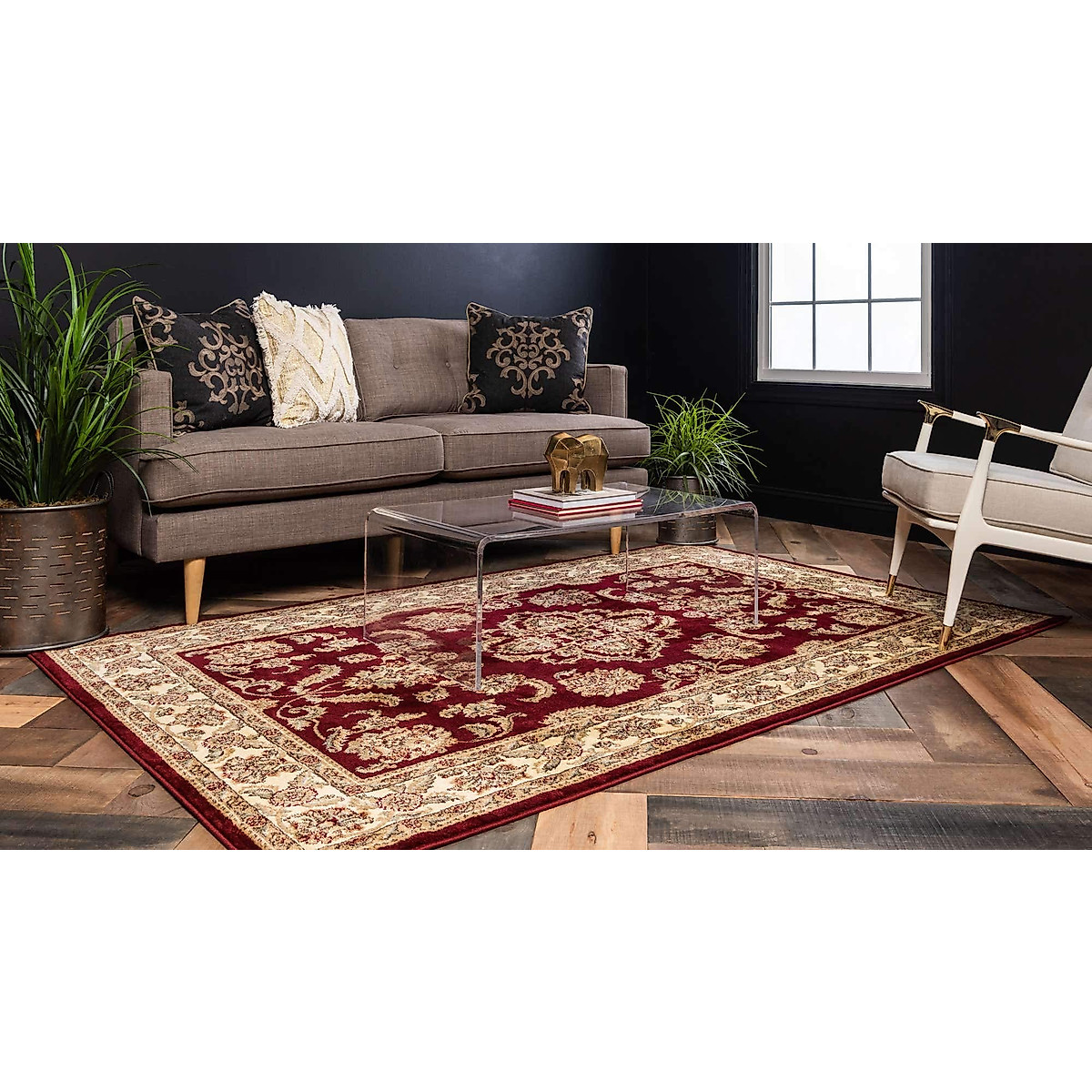 Unique Loom Voyage Collection Traditional Oriental Classic Intricate Design Area Rug (7' 0 x 10' 0 Rectangular, Red/Tan)