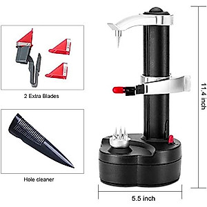 Electric Potato Peeler Automatic Apple Peeler, Smart Vegetable Fruit Peeler Machine, Stainless Steel Kitchen Peeling Tool [1 Adapter 2 Extra Blades] with 2 Set Garlic Peeler