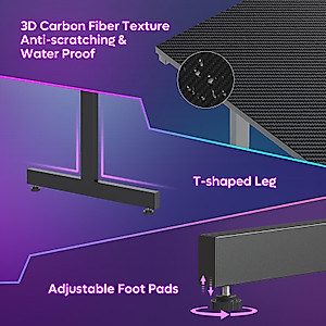 Bestier Small Gaming Desk with Monitor Stand, 42 inch LED Computer Desk, Gamer Workstation with Cup Holder & Headset Hooks, Modern Simple Style Desk for Home Office, Carbon Fiber Black