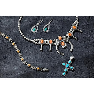 American West Sterling Silver Women's Link Bracelet Oval Orange Spiny Oyster Gemstone Size Small