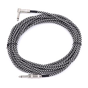 DISENS Instrument Cable 30ft - Amp Cord for Bass & Electric Guitar - Straight to Right Angle 1/4 Inch(6.35mm) Instrument Cable Braided Tweed guitar cable