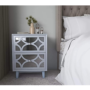 COZAYH Modern Contemporary 2-Drawer Nightstand, Accent Front Mirror Nightstand, for Small Spaces, Bedroom, Light Gray