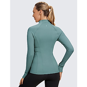 CRZ YOGA Women's Long Sleeve Quarter Zip Pullover Slim Fit Athletic Yoga Tops Workout Running Shirts with Thumbholes Turquoise Medium