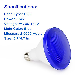 REMINDA Blue Flood Light Bulbs, 15W (100 Watt Equivalent) E26 Base Par38 LED Blue Light Bulb for Halloween Decor, Holiday, Christmas, Porch, Backyard (2 Pack)