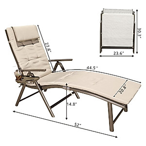 GOLDSUN Aluminum Outdoor Folding Reclining Lounge Chair (Beige with Caramel, Single)