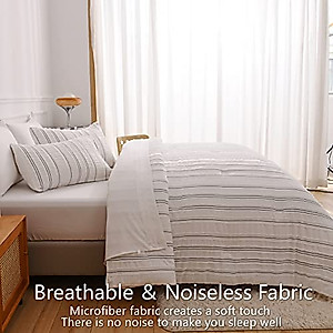 AIKASY Boho Bed in a Bag 7 Pieces Queen Size, Black/White Tufted Comforter Set, Stripe Pattern Design, All Season Cozy Cover with Sheets (Dashed line,90"x90")