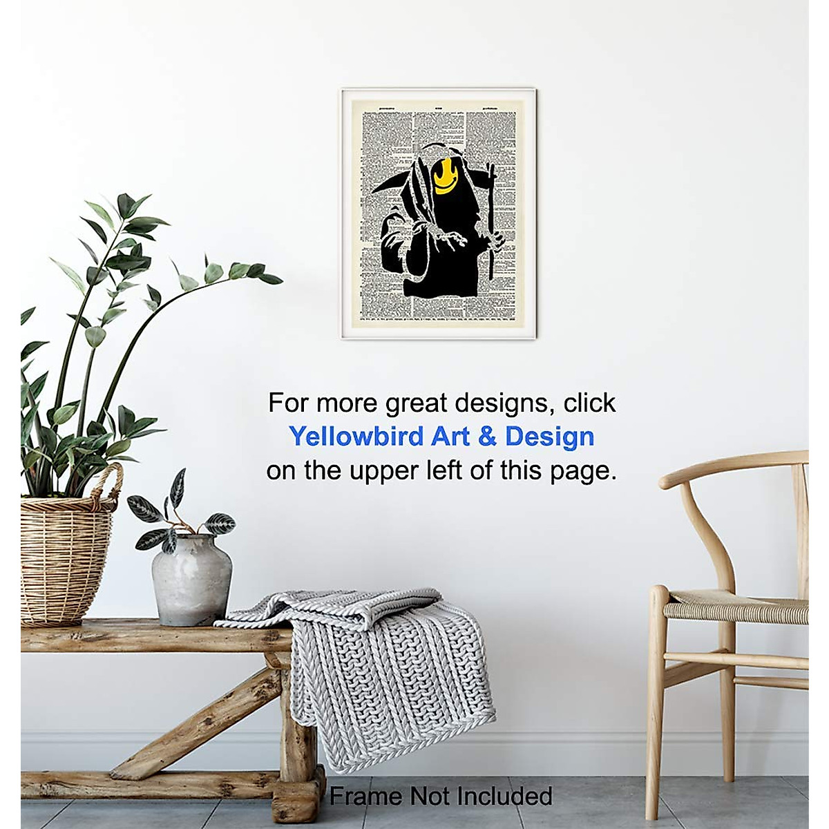 Banksy Grim Reaper Graffiti Dictionary Art - 8x10 Smiley Face Poster - Modern Home or Dorm Decor, Contemporary Wall Decoration Print - Funny Gift for Street Art Fans - Unframed Photo Print Sign
