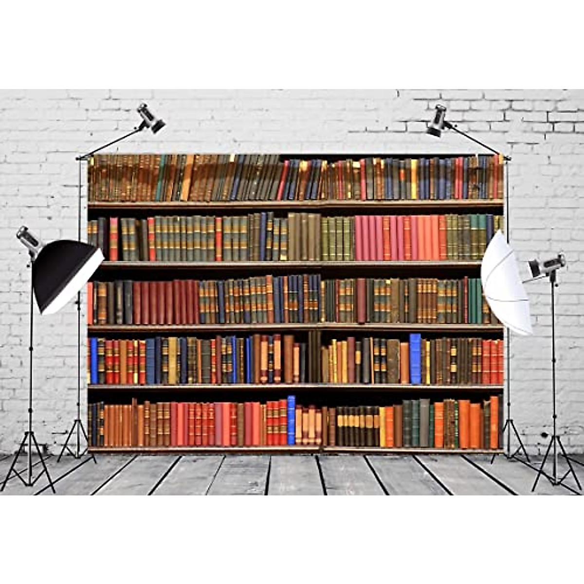 Loccor 10x8ft Fabric Bookshelf Backdrop Wooden Shelf Full of Various Books for Kids Teacher Writer Stuff Zoom Meeting Video Recording Online Teaching Conference Calls Tapestry Decorations Banner