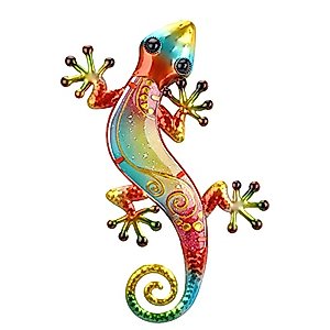 MUMTOP Metal Gecko Wall Decor Lizard Hanging Art for Indoor Outdoor, Garden, Patio, Fence, 14.2 Inch, Red