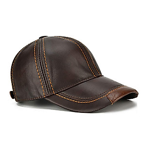 Gudessly Adjustable Men's Genuine Cowhide Leather Baseball Cap for Fall Winter Outdoor Sports Hat A-Brown