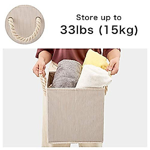 EZOWare Set of 8 Bamboo Fabric Storage Bins with Cotton Rope Handle for Nursery Toys, Gray + Beige
