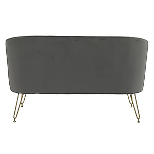 QQU Modern Velvet Loveseat Sofa, Comfy Upholstered Seat Couch with Metal Legs, 2-Seater Accent Sofa Chair, Living Room Sofa with Tufted Backrest, Grey