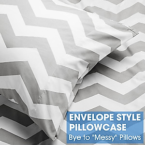 HOMEIDEAS 6 Piece Printed Full Size Bed Sheets, Extra Soft Brushed Microfiber 1800 Bedding Pattern Sheets, Deep Pocket, Wrinkle & Fade Free, Grey Chevron