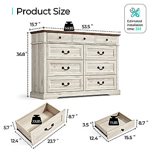 LINSY HOME 9 Drawers Dresser for Bedroom, Wood Bedroom Dresser Farmhouse Drawer Chest, Tall Dresser for Closet, Dressers Organizer for Living Room, Closet, Hallway, Beige