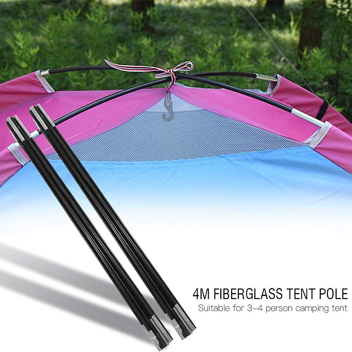 Alomejor Tent Pole Fiberglass Portable Awning Poles Foldable Support Rods for Hammocks Shelters Camping