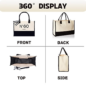 QLSKO 60th Birthday Gift Canvas Tote Bag for Women,N°60 EST.1964 Keepsake Beach Bag 60 Party Birthday Idea Present supplies for Her Sixty