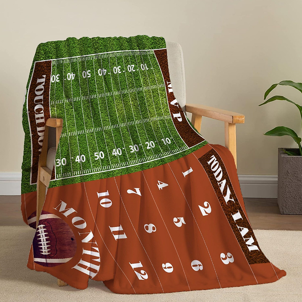 Todeyya Football Theme Monthly Baby Milestone Blanket for Boy Girl, Personalized Baby ​Super Soft Flannel Fleece Blanket for Newborn Baby Gifts S 50"X40" for Kid