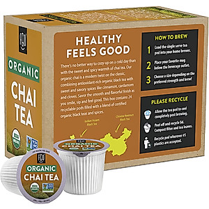 Organic Chai Black Tea K-Cup Pods, 24 Pods by FGO - Keurig Compatible - Naturally Occurring Caffeine, Premium Black Tea is USDA Organic, Non-GMO, & Recyclable