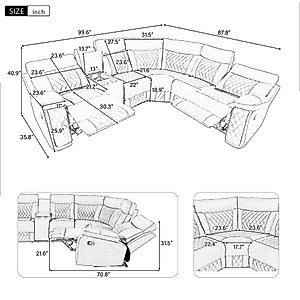 Modern Manual Reclining Motion Sectional Sofa ,5 Seaters Corner PU Leather Upholstered Recliner Sofa & Couch Curved L-Shaped Couch W/ Console Storage and 2 Cup Holders for Living Room Furniture Sets