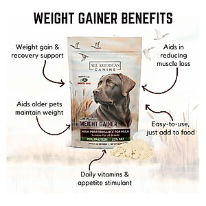 All American Canine Dog Weight Gainer - Dog Protein Powder - High Calorie Dog Food Supplement, Premium Quality Weight Gainer, Mass, Recovery, Appetite Stimulant - 60 Servings