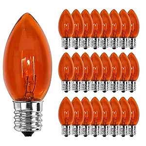 Konictom 25 Pack Christmas Orange Light Bulbs,C9 Glass Clear Orange Bulbs for Christmas String Light,C9/E17 Candelabra Base 7 Watt Great for Outdoor Indoor Holiday Christmas Decoration