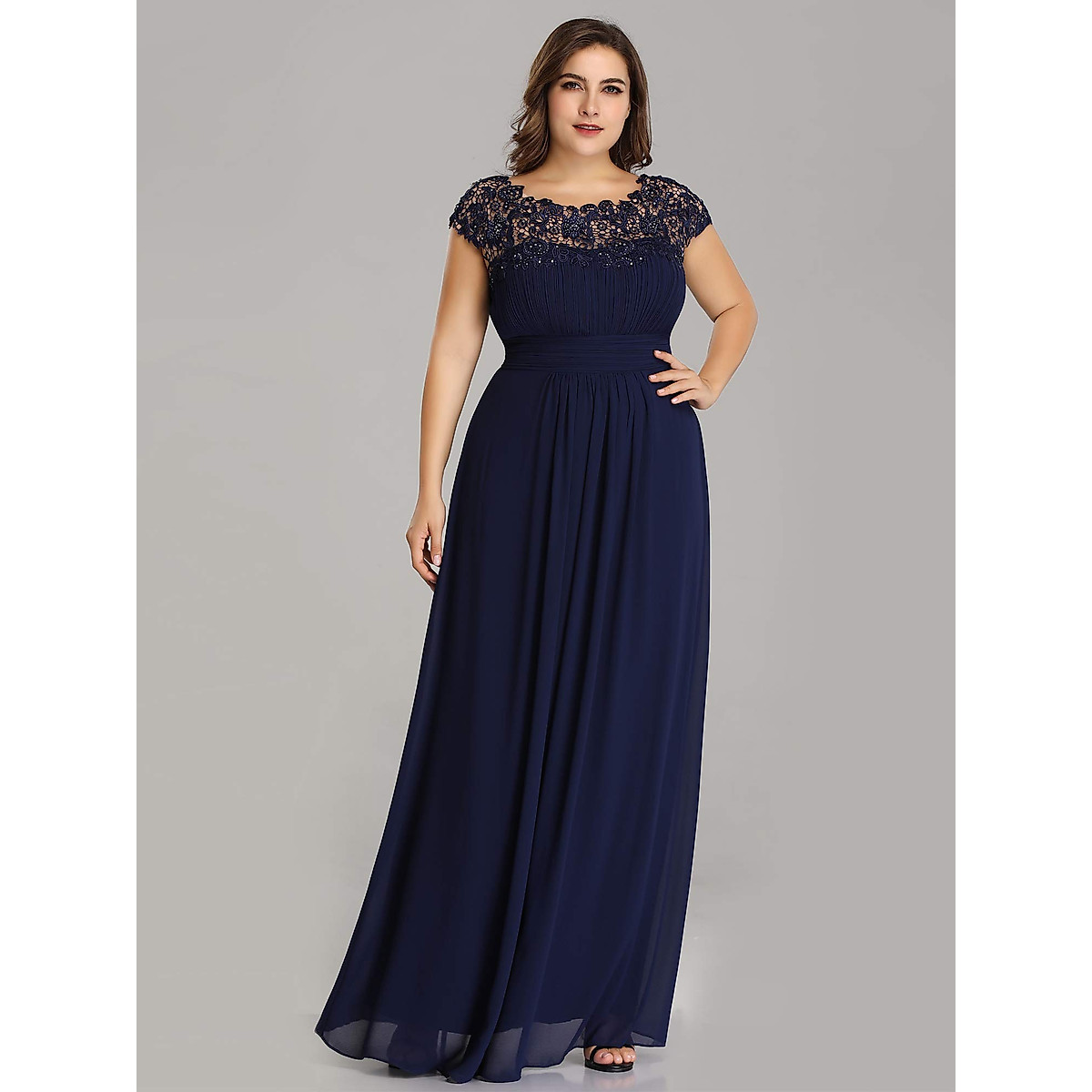 Ever-Pretty Womens Plus Size Rinestone Maxi Formal Evening Dresses Navy Blue US20