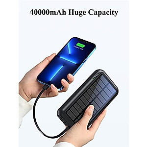 Power-Bank-Solar-Portable-Charger - 40000mAh Power Bank Large Capacity Built in 3 Output and 1 Input Cables and Flashlight 5V3.1A Quick Charge Compatible with All Smart Phones and USB Devices(Black)