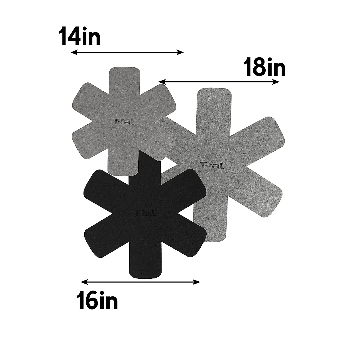 T-fal Premium Pot, Pan Cookware Protectors (6-Pack) for Stacking & Kitchen Organization, 14", 16" 18" Black and Gray