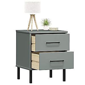 GOLINPEILO Wooden Bedside Cabinet with Metal Legs and 2 Drawers, Solid Wood NightStand End Side Table for Home Office, Gray 15.7"x13.8"x19.1"(B)