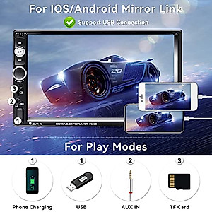 CAMECHO 7" Double Din Car Stereo Audio Bluetooth MP5 Player USB FM Multimedia Radio+ 4 LED Mini Backup Camera with Steering Wheel Remote Support Mobile Phone Synchronization (Used in Android/iOS)