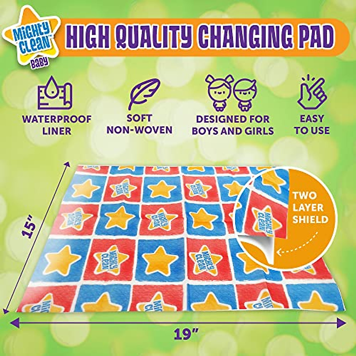 Disposable Changing Pad Liners - 18 Waterproof, Soft, Absorbent Multi Use Pads by Mighty Clean Baby in Portable 2 Packs for Your Diaper Bag