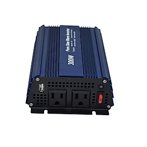 DC 12V to AC120V Pure sine Wave Power Inverter 300W with Dual sockets Output and DC 5V 2Amp USB Output. Ideal for Most Small Power appliances. (300W) Blue
