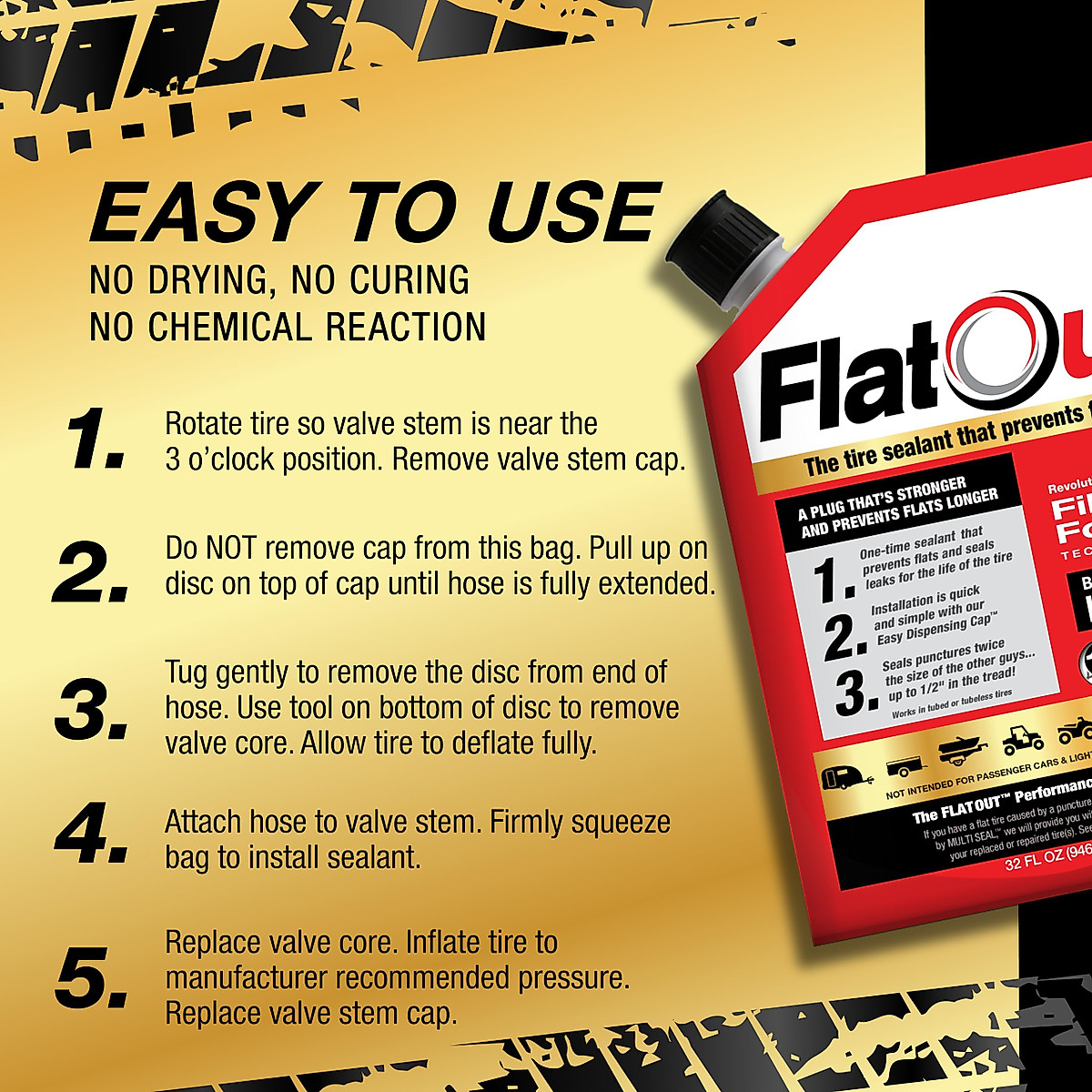 FlatOut Off Road Tire Sealant, Multi-Purpose Formula, Prevents Flat Tires, Fix a Flat Tire, Seals Leaks, Conatins Kevlar, 32 Ounce Bag, 1-Pack