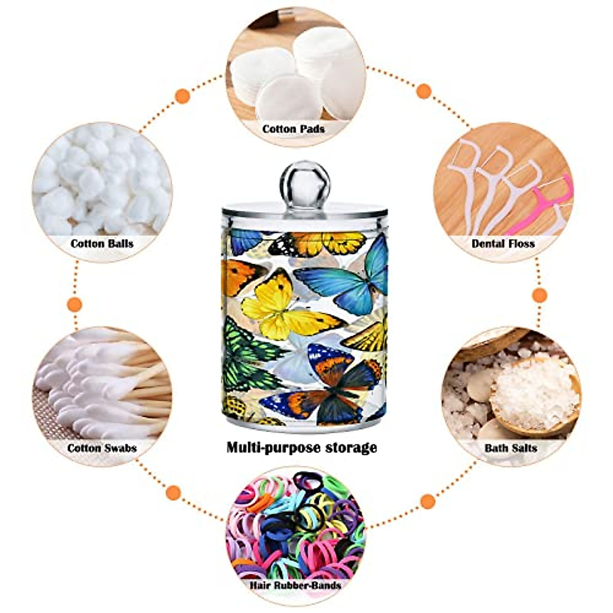 xigua 2 Pack Beautiful Butterfly Apothecary Jars with Lid, Qtip Holder Storage Containers for Cotton Ball, Swabs, Pads, Clear Plastic Canisters for Bathroom Vanity Organization (10 Oz)