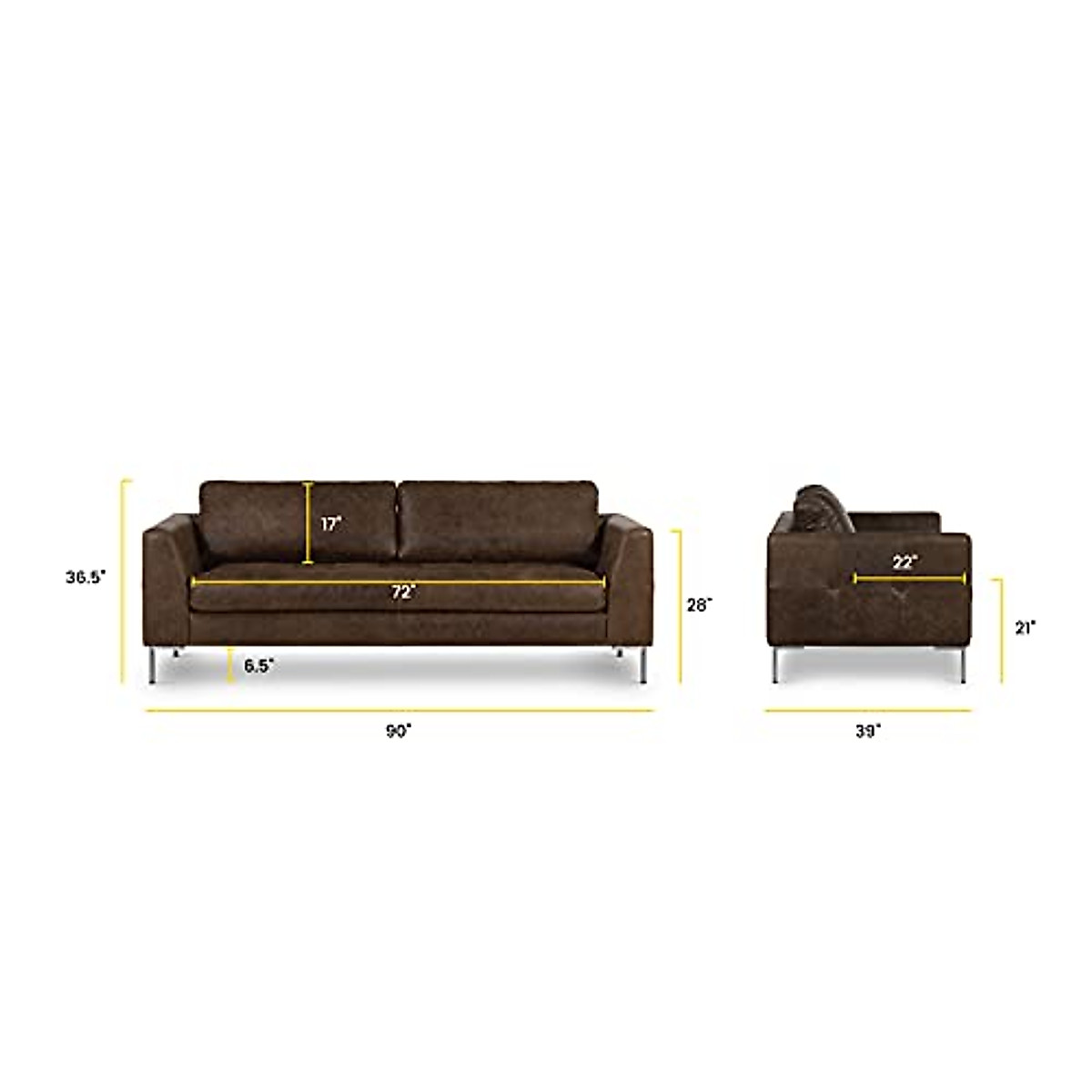 POLY & BARK Calle 90" Sofa, Brown Stone/Brushed Silver