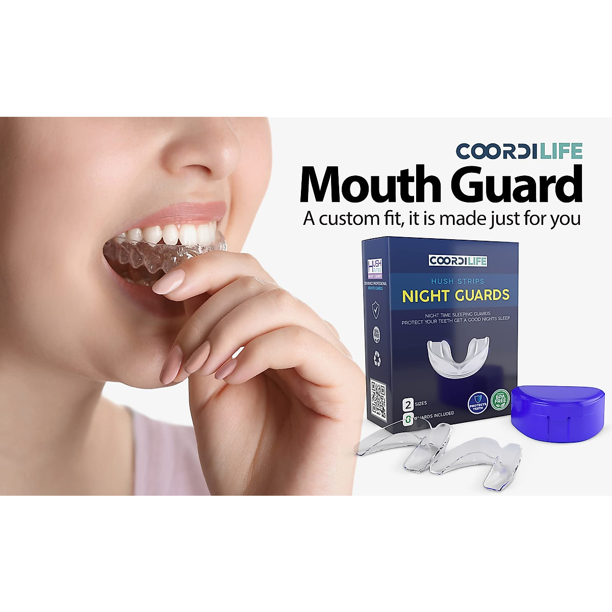 Coordi Life Hush Strips Night Guards for Clenching, Grinding- Custom Moldable Mouthguard for Better Sleep Sports Mouthpiece, Straightening, Whitening Trays