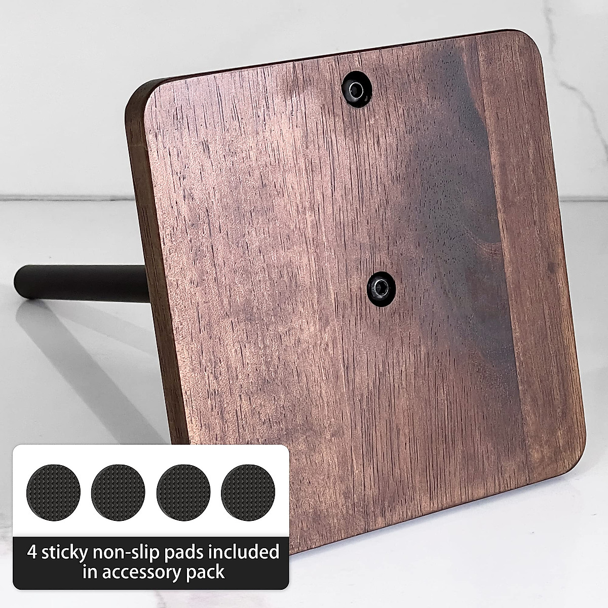 Black Paper Towel Holder Stand with Exquisite Wood Square Base, Niffgaff Free-Standing Paper Towel Roll Dispenser for Kitchen Countertop, Fits Standard and Jumbo Size Rolls