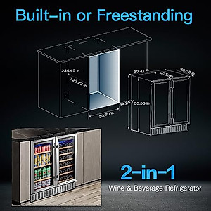 AAOBOSI Wine and Beverage Refrigerator,30 Inch Dual Zone Wine Cooler Built-in or Freestanding-Hold 28 Bottles and 80 Cans Wine Beverage Fridge with Soft LED Light,2 Safety Locks,Stainless Steel