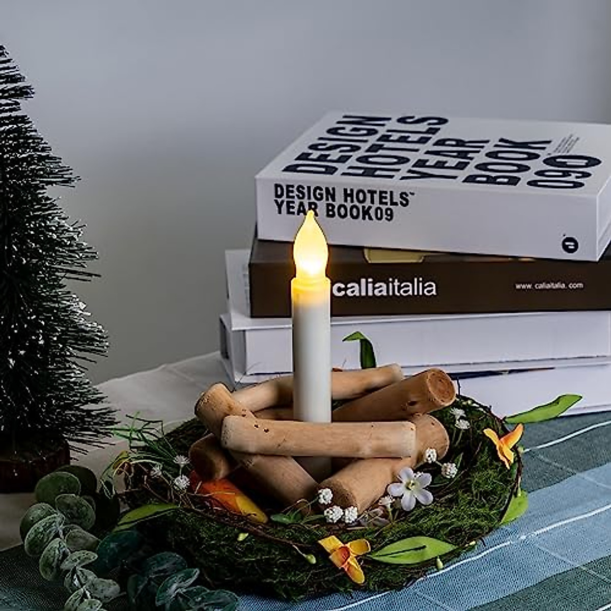 Amagic 12 Pcs Flameless LED Taper Candles, No Remote, Magical Hanging Floating Candles, Battery Operated Candlesticks, Electric Fake Candles Flickering 6.5" for Halloween Party Church Christmas Decor