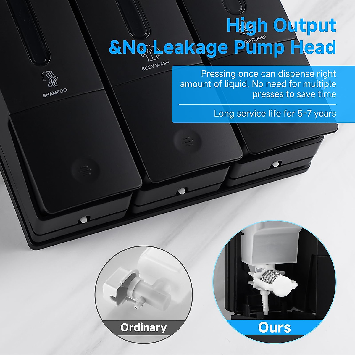 Shampoo and Conditioner Dispenser Shower Soap Dispenser Shower Dispenser 3 Chamber No Drill Shampoo Dispenser for Shower Wall, Body Wash Dispenser Wall Mounted for Bathroom Hotel,1200ML,Black