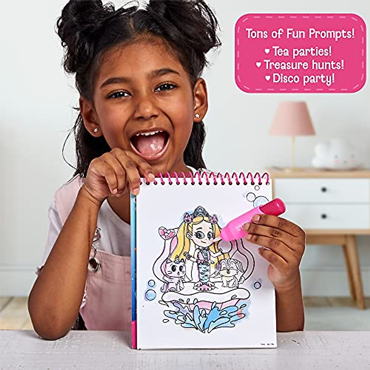 Horizon Group USA Love, Diana Water Reveal Pad, Love Diana Art Set, Less Mess Watercolor Kit, Includes 8 Page Activity Book, Refillable Water Pen, Water Reveal Activities & More, Great for Kids 3+