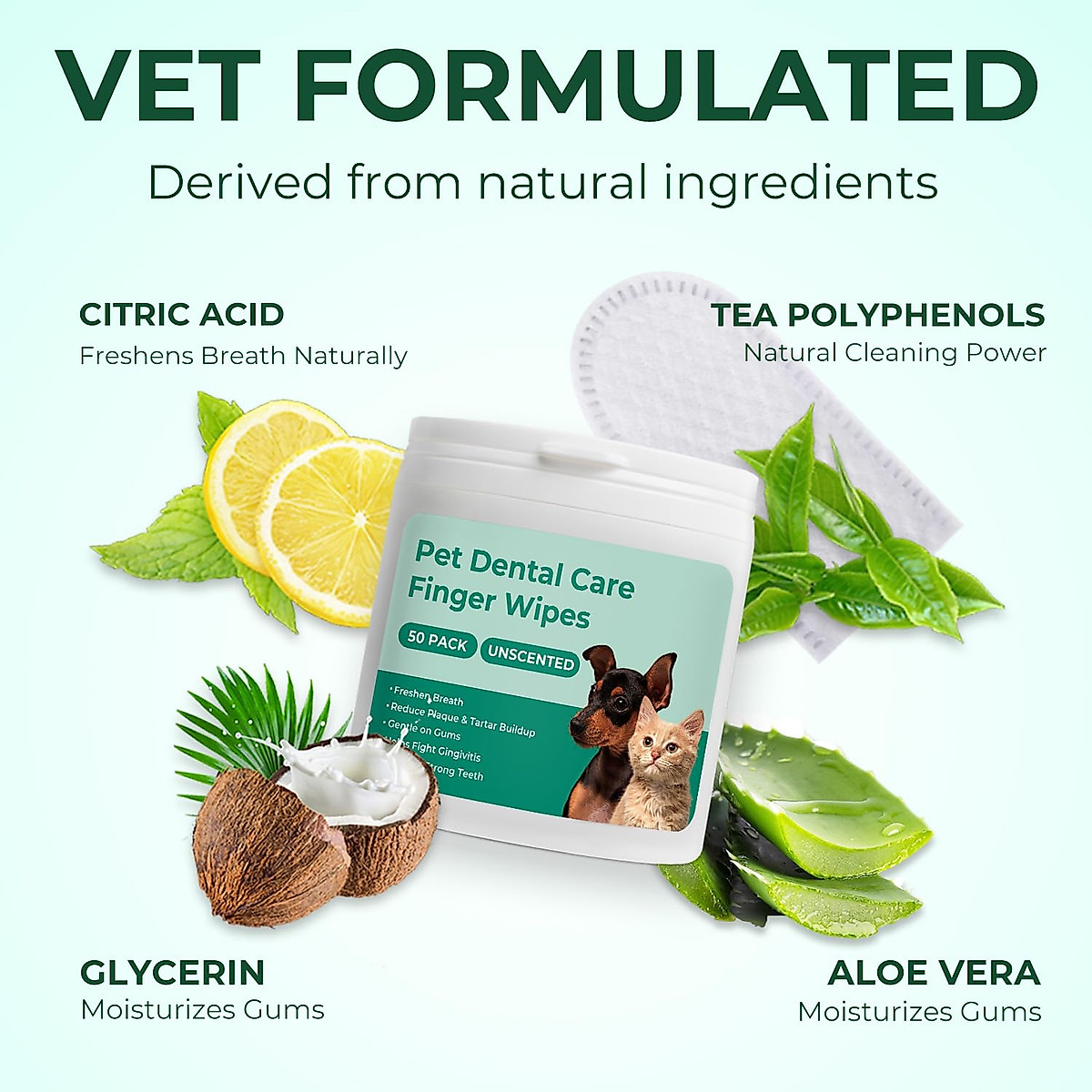 xuepett Dog Teeth Cleaning Wipes 50 Pack, Reduces Plaque and Freshens Breath, Dog Dental Wipes Dog Tooth Brushing Kit, No-Rinse Dog Toothbrush Finger Wipes Dental Care for Dogs Cats