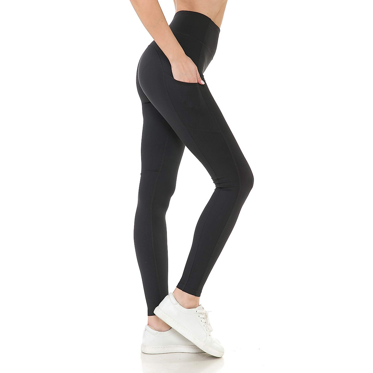 Leggings Depot Women's Athletic Leggings Pocket Yoga Pants (Full Length, Black, Large)