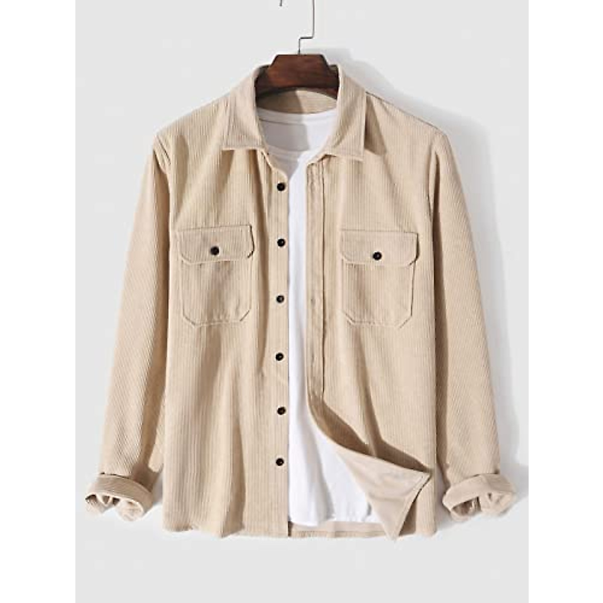 ZAFUL Pocket Patch Solid Color Corduroy Shirt Coffee M