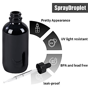 SprayDroplet 4 Pcs, 4oz Dropper Bottle, Glass Leakproof Tincture Bottles with Dropper, Black Reusable Eye Dropper Bottle, for All Kinds of Liquids (Black, 4oz-4pcs)