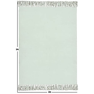 Casavani Indian Handmade Cotton Dhurrie Solid White & Beige Area Rug Boho Kilim Flat Weave Rug Indoor Hall Room Decor Carpet Throw Rugs for Bedroom Living Room Bathroom Balcony 5x5 Feet Square