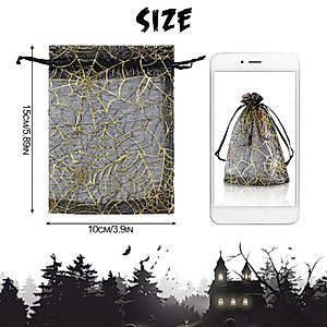 Shappy 200 Pcs Halloween Organza Bags Bulk 4 x 6" Spider Web Treat Bags Black Rattan Halloween Drawstring Candy Gift Bag for Tick or Treat Party